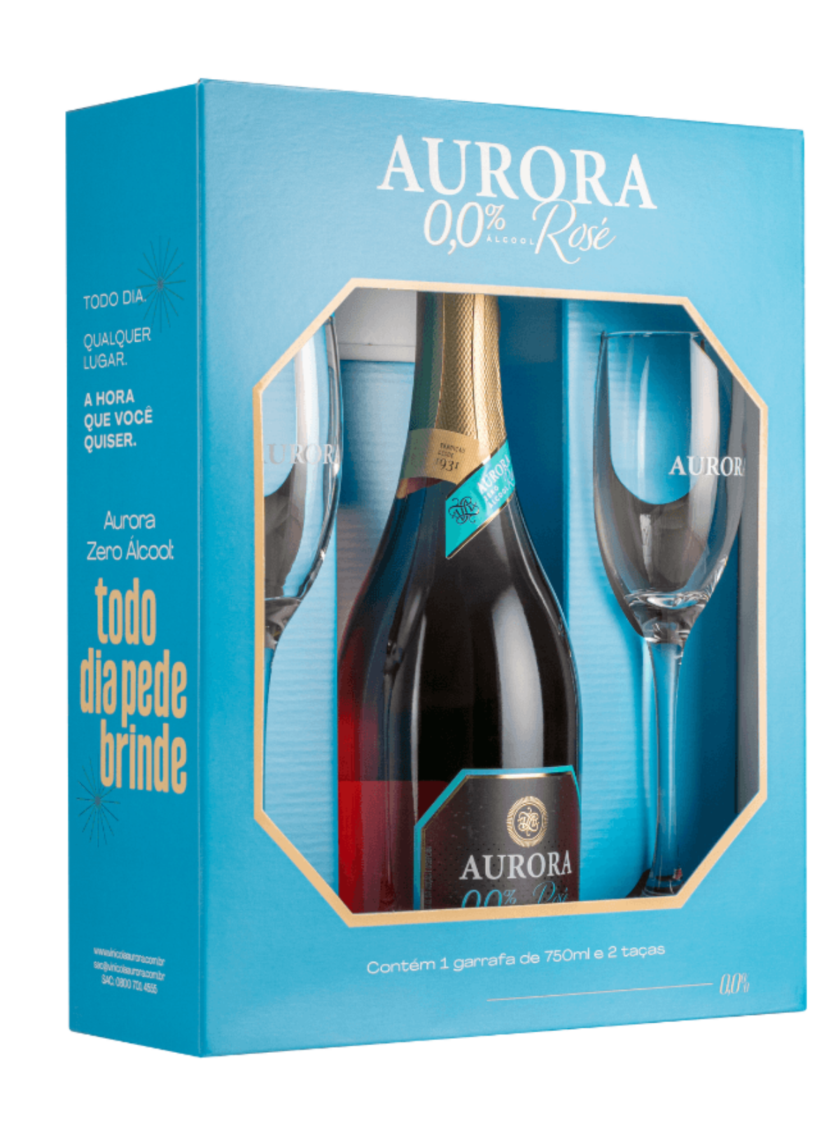 Kit Aurora Zero Álcool Rosé com 2 taças | Vinícola Aurora
